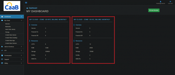 Create Module in Dashboard - My Cloud - CaaB