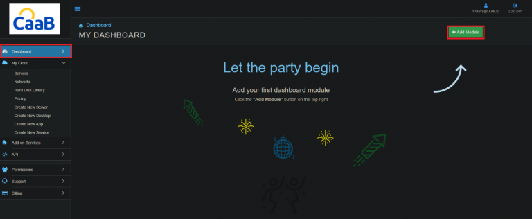 Create Module in Dashboard - Server Overview - CaaB