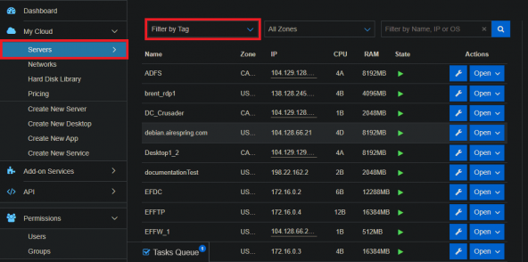 View/Filter Server by Tag - CaaB